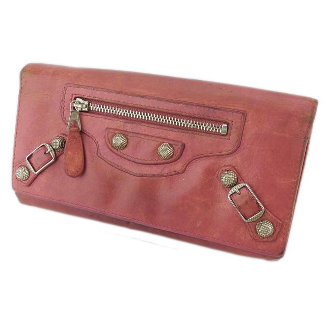 【BIGお買い物ラリー★30%OFFセール中】バレンシアガ BALENCIAGA 長財布ジャイアントコンチネンタル ピンク シルバー レディース 中古