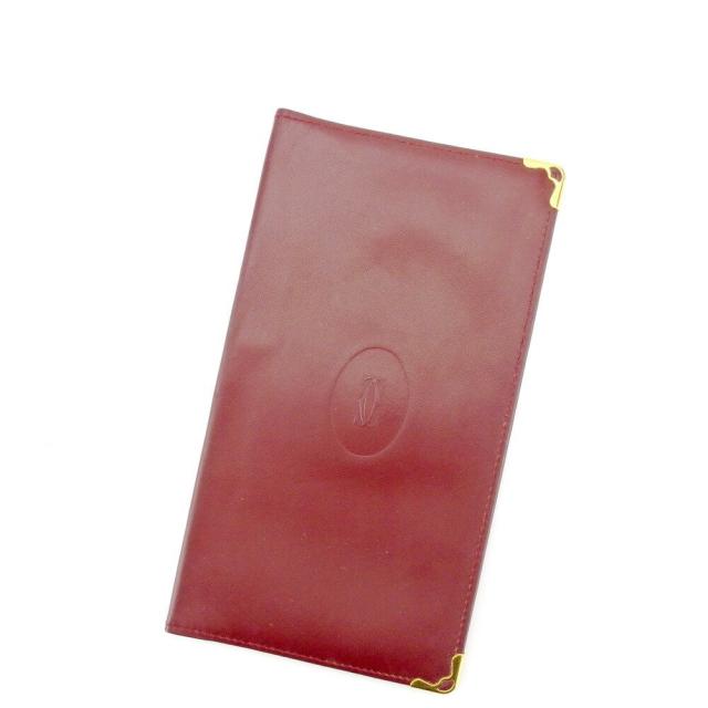 【BIGお買い物ラリー★30%OFFセール中】カルティエ CARTIER 手帳カバーマストライン ボルドー ゴールド レディース 中古