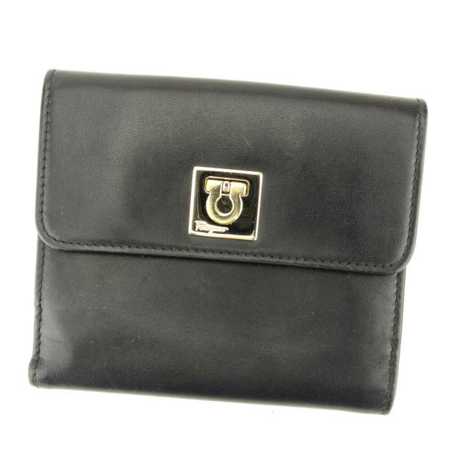 【BIGお買い物ラリー★30%OFFセール中】サルヴァトーレフェラガモ Salvatore Ferragamo 二つ折り財布ガンチーニ ブラック レディース 中古