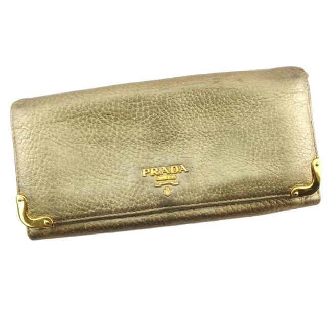 【BIGお買い物ラリー★30%OFFセール中】プラダ PRADA 長財布ロゴ ゴールド レディース 中古