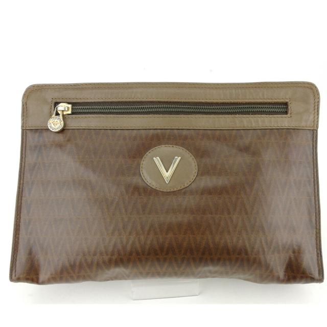 【BIGお買い物ラリー★30%OFFセール中】マリオ・ヴァレンティノ MARIO VALENTINO クラッチバッグVマーク ブラウン シルバー ゴールド レディース 中古