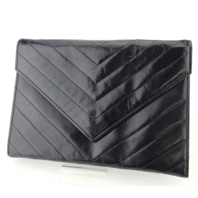【BIGお買い物ラリー★30%OFFセール中】サンローラン SAINT LAURENT クラッチバッグVステッチ ヴィンテージ ブラック レディース 中古