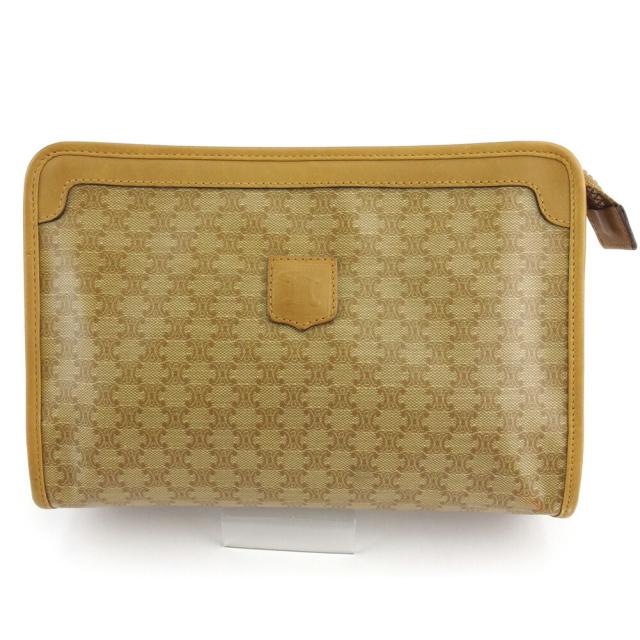 【BIGお買い物ラリー★30%OFFセール中】セリーヌ CELINE クラッチバッグマカダム ベージュ ブラウン ゴールド レディース 中古