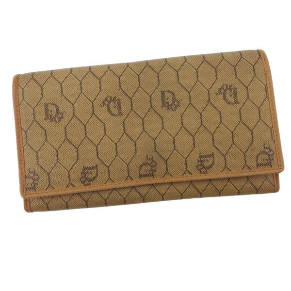 【X'masセール★30%OFF】ディオール Dior 長財布ハニカム オールドディオール ベージュ ブラウン ゴールド レディース 中古