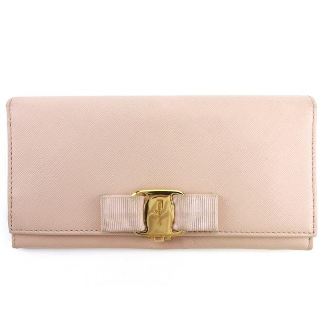 【BIGお買い物ラリー★30%OFFセール中】サルヴァトーレフェラガモ Salvatore Ferragamo 長財布ヴァラリボン ピンク ゴールド レディース 中古