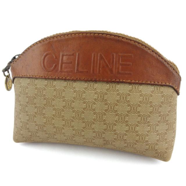 【BIGお買い物ラリー★30%OFFセール中】セリーヌ CELINE ポーチマカダム ベージュ ブラウン レディース 中古