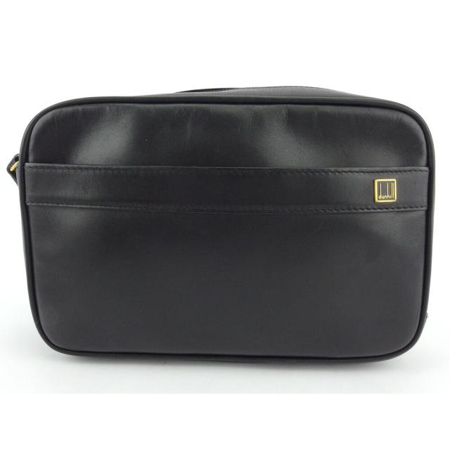 【BIGお買い物ラリー★30%OFFセール中】ダンヒル Dunhill クラッチバッグロゴプレート ブラック ゴールド レディース 中古