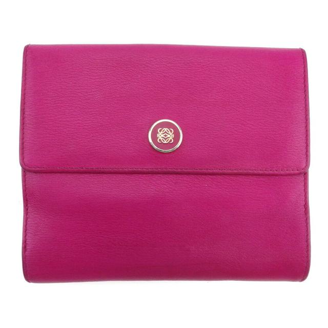 【BIGお買い物ラリー★30%OFFセール中】ロエベ LOEWE 二つ折り財布アナグラムボタン ピンク シルバー レディース 中古
