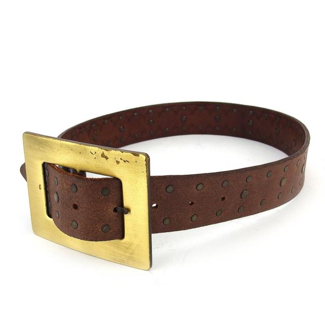 【BIGお買い物ラリー★30%OFFセール中】ドルチェアンドガッバーナ DOLCE&GABBANA ベルトスクエアバックル ♯75 30サイズ　ドルガバ ブラウン ゴールド レディース 中古