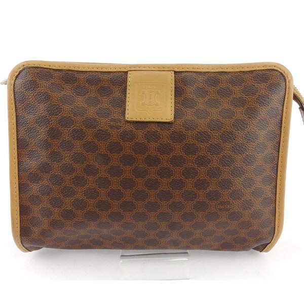 【BIGお買い物ラリー★30%OFFセール中】セリーヌ CELINE クラッチバッグマカダム ブラウン ベージュ レディース 中古