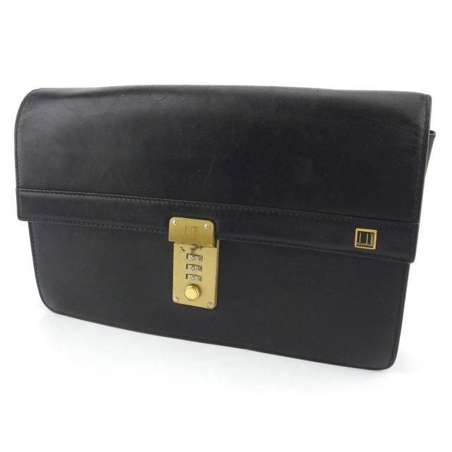 【BIGお買い物ラリー★30%OFFセール中】ダンヒル Dunhill クラッチバッグロゴプレート ブラック ゴールド レディース 中古