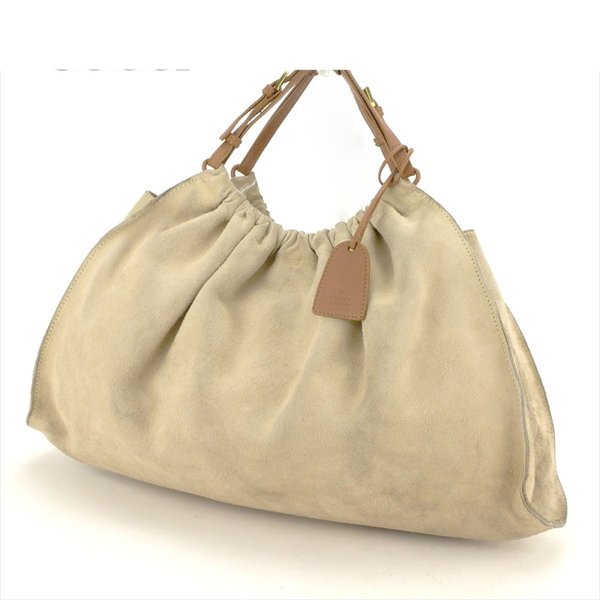 【X'masセール★30%OFF】グッチ GUCCI トートバッグレザータグ ベージュ ブラウン ゴールド レディース 中古
