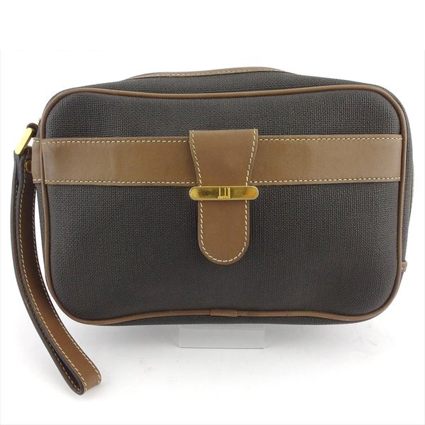 【BIGお買い物ラリー★30%OFFセール中】ダンヒル Dunhill クラッチバッグヘリンボーン ブラック ブラウン ゴールド レディース 中古