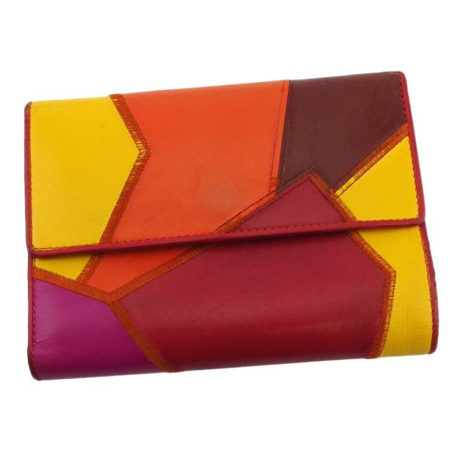 【BIGお買い物ラリー★30%OFFセール中】サンローラン SAINT LAURENT 三つ折り財布パッチワーク レッド オレンジ イエロー系 レディース 中古