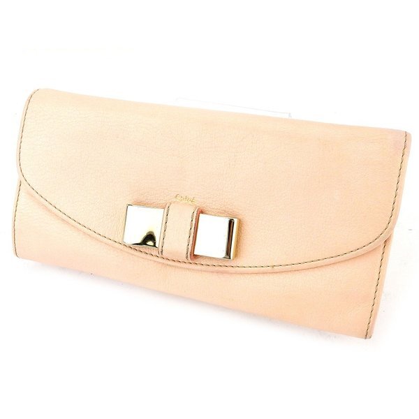 【BIGお買い物ラリー★30%OFFセール中】クロエ Chloe 長財布リボンモチーフ ピンク レディース 中古