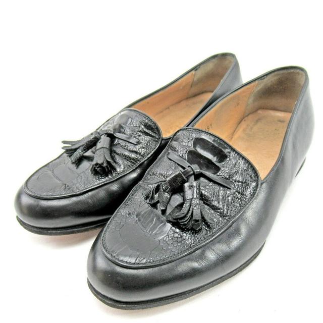 【BIGお買い物ラリー★30%OFFセール中】サルヴァトーレフェラガモ Salvatore Ferragamo ローファークロコダイル型押し #5 ブラック レディース 中古