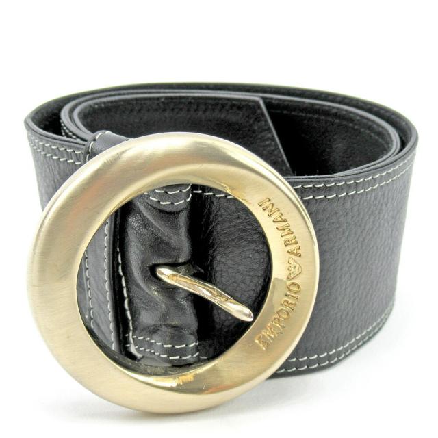 【BIGお買い物ラリー★30%OFFセール中】エンポリオ・アルマーニ Emporio Armani ベルト ブラック ゴールド レディース 中古