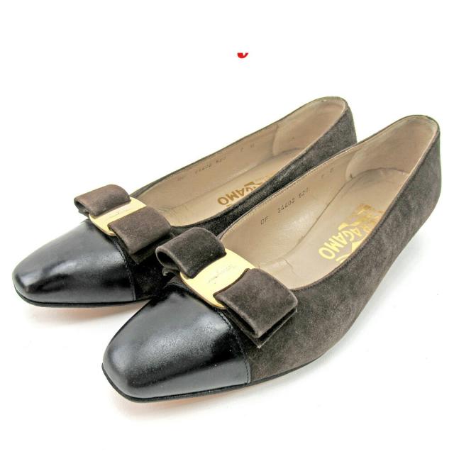 【BIGお買い物ラリー★30%OFFセール中】サルヴァトーレフェラガモ Salvatore Ferragamo パンプスヴァラリボン ブラウン レディース 中古