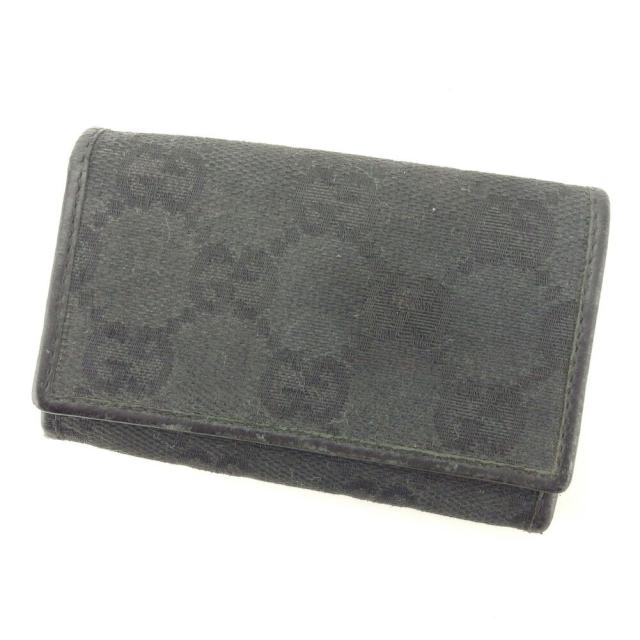 【BIGお買い物ラリー★30%OFFセール中】グッチ GUCCI キーケースGGキャンバス ブラック シルバー レディース 中古
