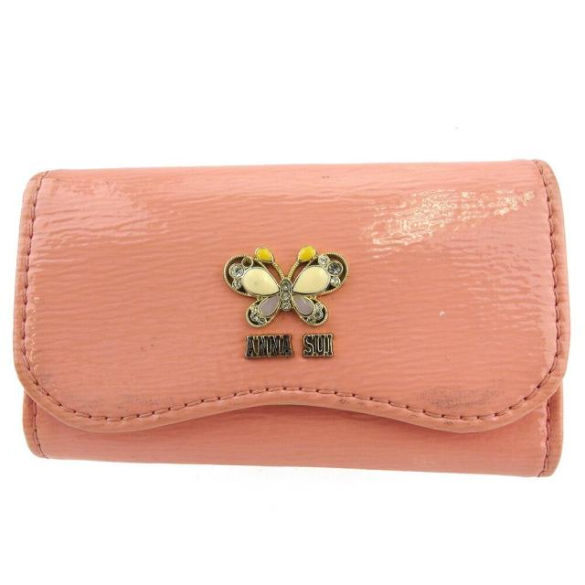 【X'masセール★30%OFF】アナスイ ANNA SUI キーケースバタフライ 蝶 ラインストーン付き ピンク ベージュ ゴールド系 レディース 中古