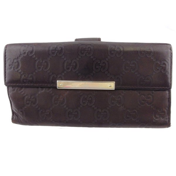 【BIGお買い物ラリー★30%OFFセール中】グッチ GUCCI 長財布グッチシマ ブラウン ゴールド レディース 中古