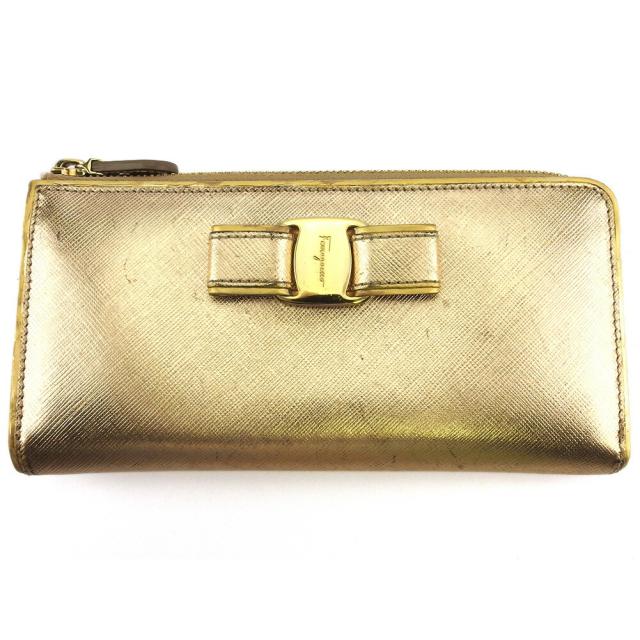 【BIGお買い物ラリー★30%OFFセール中】サルヴァトーレフェラガモ Salvatore Ferragamo 長財布ヴァラリボン ゴールド レディース 中古