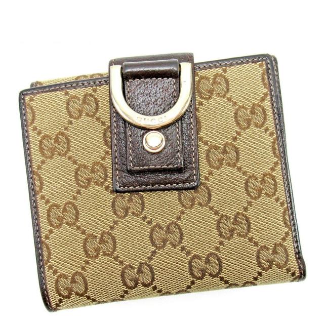 【X'masセール★30%OFF】グッチ GUCCI 二つ折り財布GG柄 ブラウン ベージュ レディース 中古