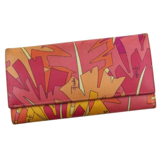 【BIGお買い物ラリー★30%OFFセール中】エミリオプッチ Emilio Pucci 長財布プッチ（柄） ピンク オレンジ イエロー系 レディース 中古