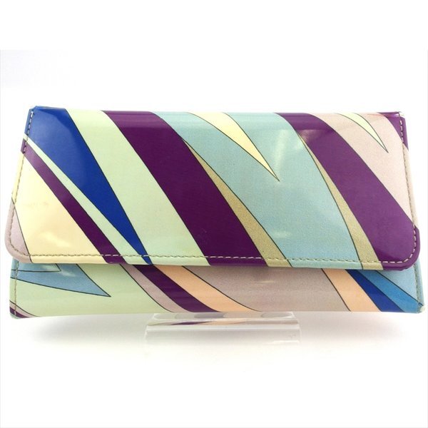 【BIGお買い物ラリー★30%OFFセール中】エミリオプッチ Emilio Pucci 長財布プッチ（柄） ブルー パープル ベージュ系 レディース 中古