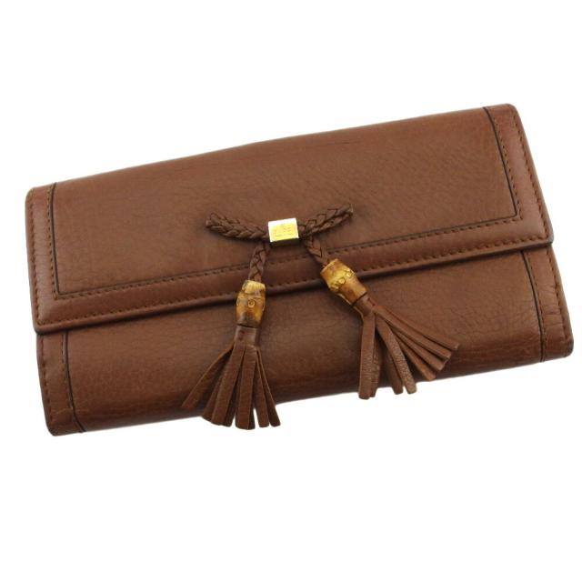 【BIGお買い物ラリー★30%OFFセール中】グッチ GUCCI 長財布ベラ バンブーリボンタッセル ブラウン ゴールド レディース 中古