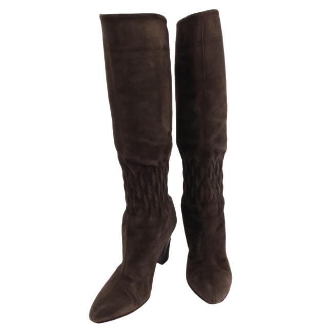 【BIGお買い物ラリー★30%OFFセール中】セルジオロッシ Sergio Rossi ブーツロングブーツ ♯35ハーフ キルティングステッチ入り ブラウン レディース 中古