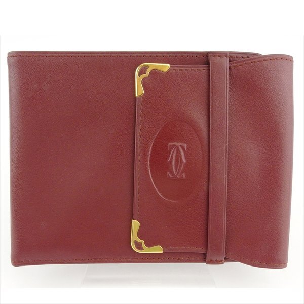 【BIGお買い物ラリー★30%OFFセール中】カルティエ CARTIER 札入れマストライン ボルドー ゴールド レディース 中古