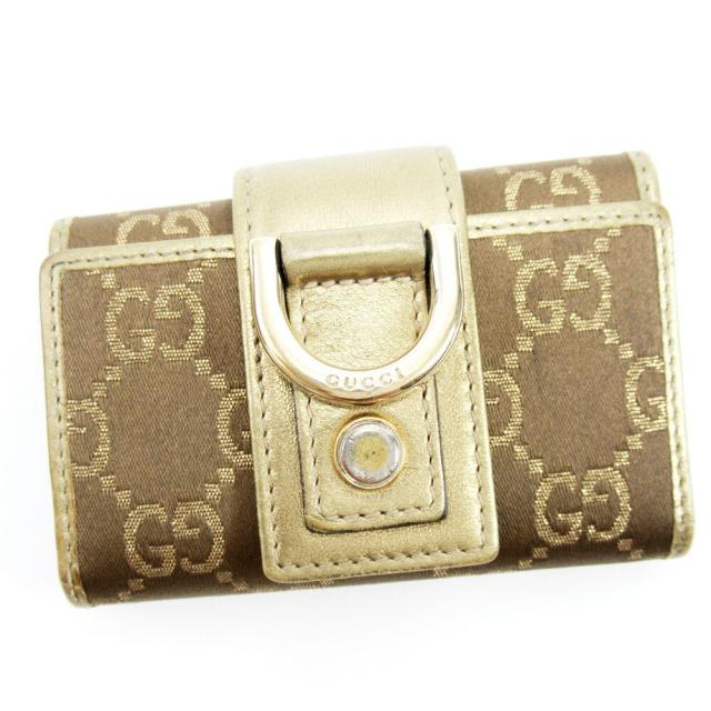 【BIGお買い物ラリー★30%OFFセール中】グッチ GUCCI キーケースGGキャンバス ゴールド レディース 中古