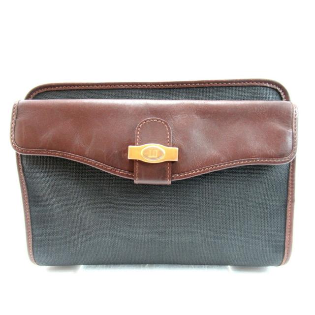 【BIGお買い物ラリー★30%OFFセール中】ダンヒル Dunhill クラッチバッグロゴプレート ブラック ブラウン レディース 中古