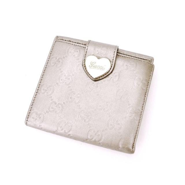 【BIGお買い物ラリー★30%OFFセール中】グッチ GUCCI 二つ折り財布グッチシマ ハートプレート ピンク シルバー ゴールド レディース 中古