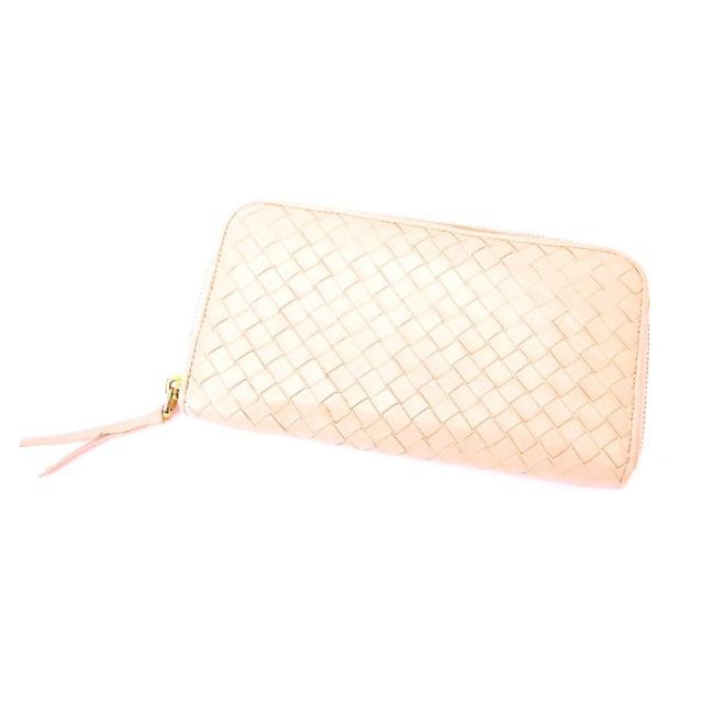 【BIGお買い物ラリー★30%OFFセール中】ボッテガヴェネタ BOTTEGAVENETA 長財布イントレチャート ピンク ゴールド レディース 中古