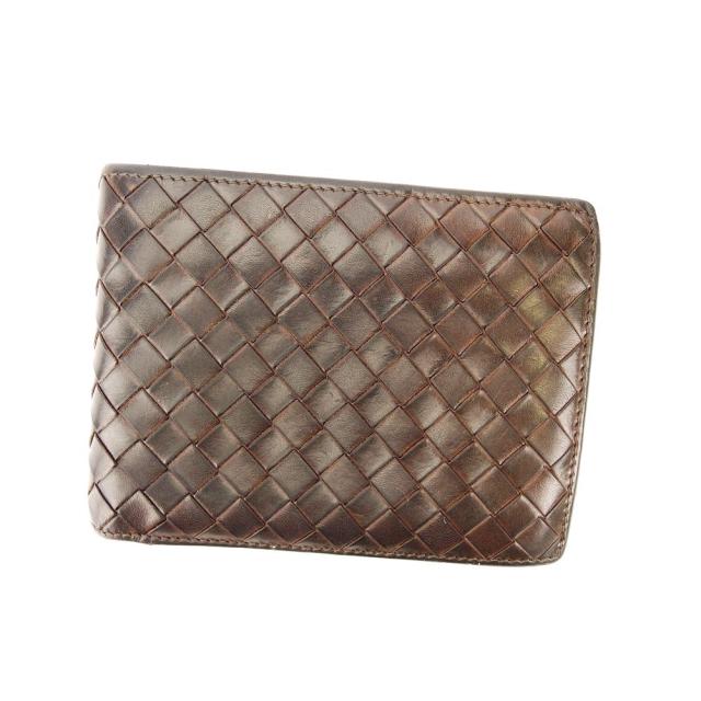 【BIGお買い物ラリー★30%OFFセール中】ボッテガヴェネタ BOTTEGAVENETA 二つ折り財布イントレチャート ブラウン レディース 中古