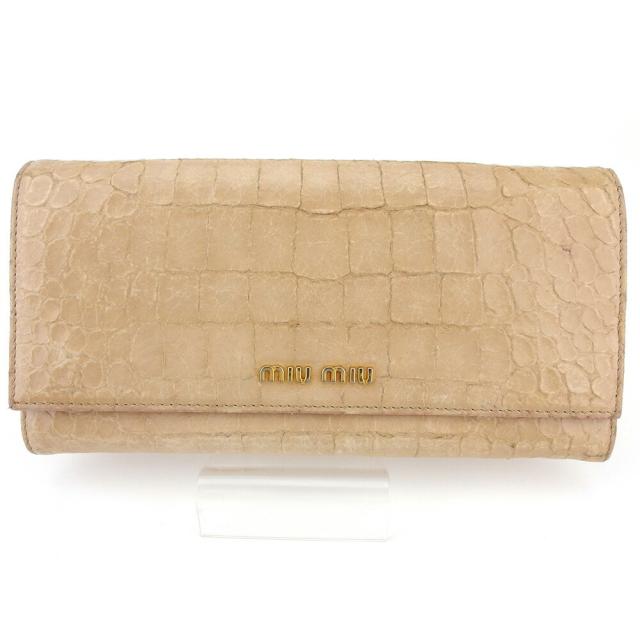 【X'masセール★30%OFF】ミュウミュウ MIUMIU 長財布クロコ調 ピンク ベージュ ゴールド レディース 中古