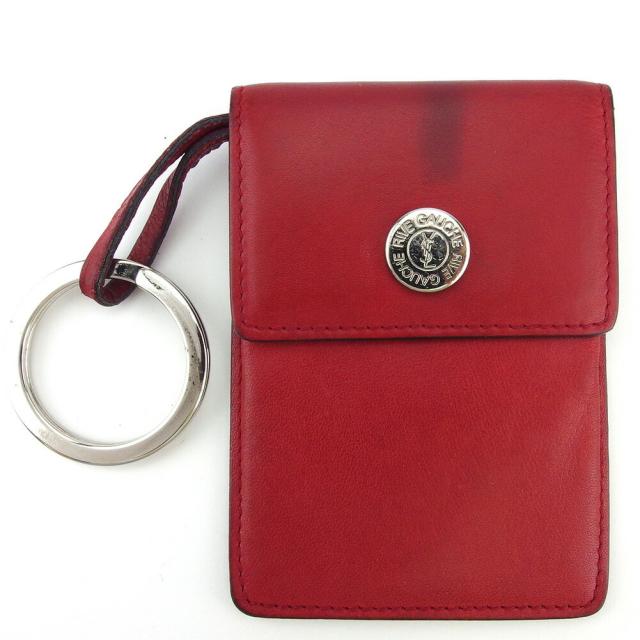 【BIGお買い物ラリー★30%OFFセール中】サンローラン SAINT LAURENT キーケースロゴボタン レッド シルバー レディース 中古