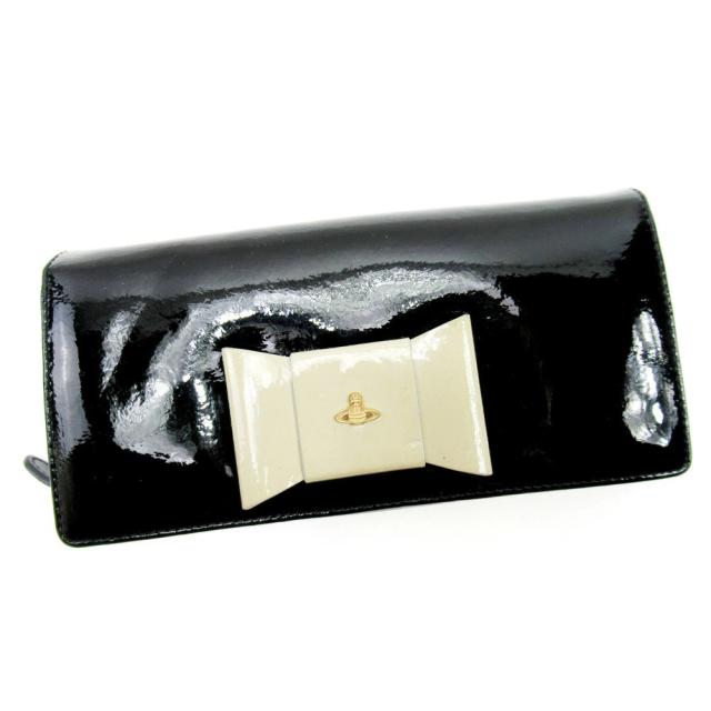 【BIGお買い物ラリー★30%OFFセール中】ヴィヴィアンウエストウッド Vivienne Westwood 長財布リボンモチーフ ブラック レディース 中古