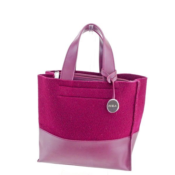 【BIGお買い物ラリー★30%OFFセール中】フルラ Furla ハンドバッグ異素材コンビ ロゴチャーム付き パープル シルバー レディース 中古