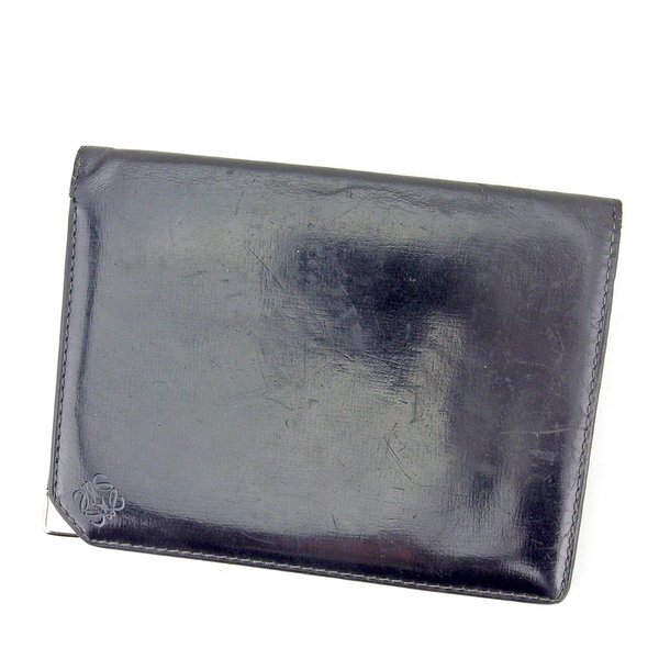 【BIGお買い物ラリー★30%OFFセール中】ロエベ LOEWE 札入れアナグラム ブラック シルバー レディース 中古