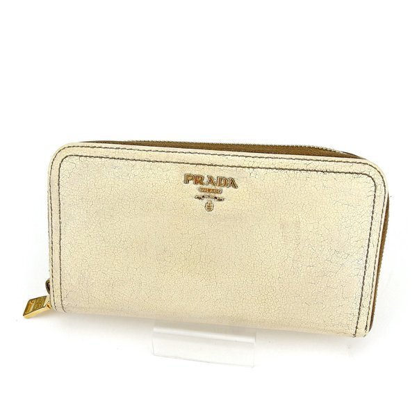 【BIGお買い物ラリー★30%OFFセール中】プラダ PRADA 長財布ロゴ ベージュ ゴールド ピンク レディース 中古