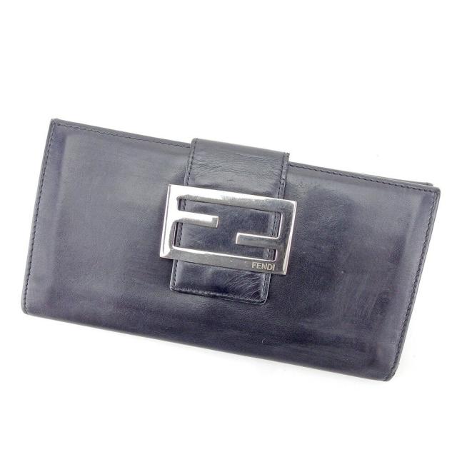 【BIGお買い物ラリー★30%OFFセール中】フェンディ FENDI 長財布FFプレート ブラック シルバー レディース 中古