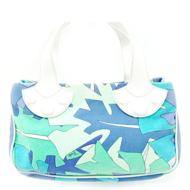 【BIGお買い物ラリー★30%OFFセール中】エミリオプッチ Emilio Pucci ハンドバッグプッチ（柄） ホワイト 白　ブルー レディース 中古