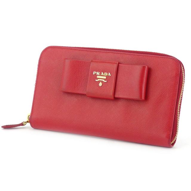 【X'masセール★30%OFF】プラダ PRADA 長財布リボン レッド ゴールド レディース 中古
