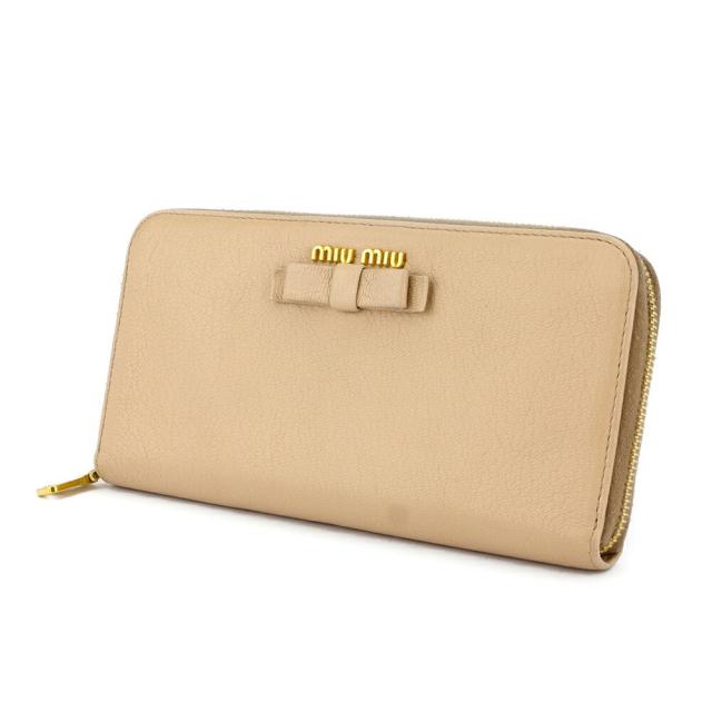 【X'masセール★30%OFF】ミュウミュウ MIUMIU 長財布リボンモチーフ ベージュ レディース 中古