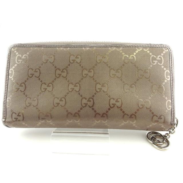 【BIGお買い物ラリー★30%OFFセール中】グッチ GUCCI 長財布GGインプリメ グレー 灰色 シルバー レディース 中古