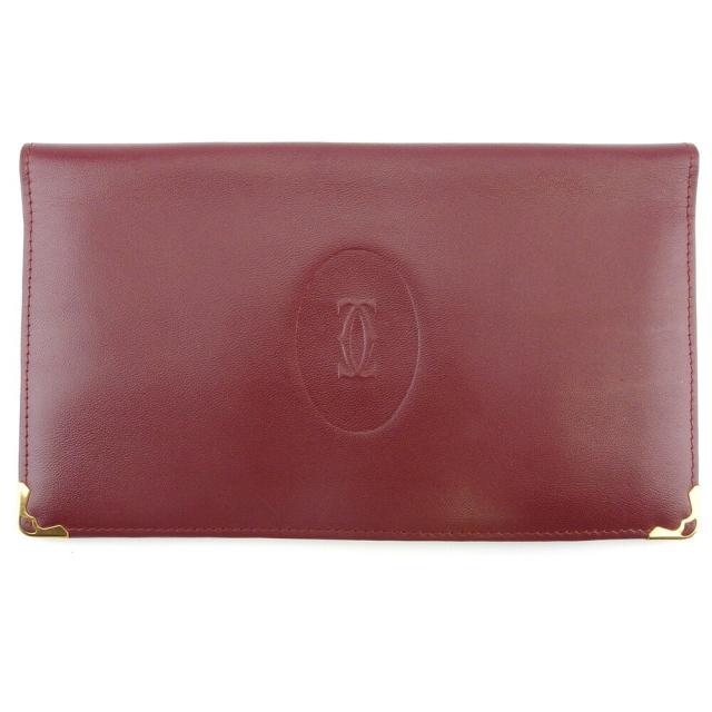【BIGお買い物ラリー★30%OFFセール中】カルティエ CARTIER 札入れマストライン ボルドー ゴールド レディース 中古