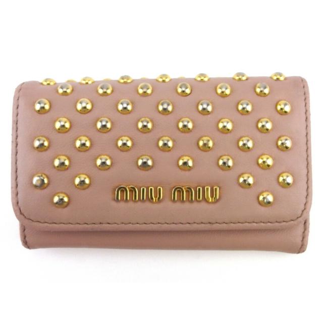【BIGお買い物ラリー★30%OFFセール中】ミュウミュウ MIUMIU キーケーススタッズ ピンク ゴールド レディース 中古